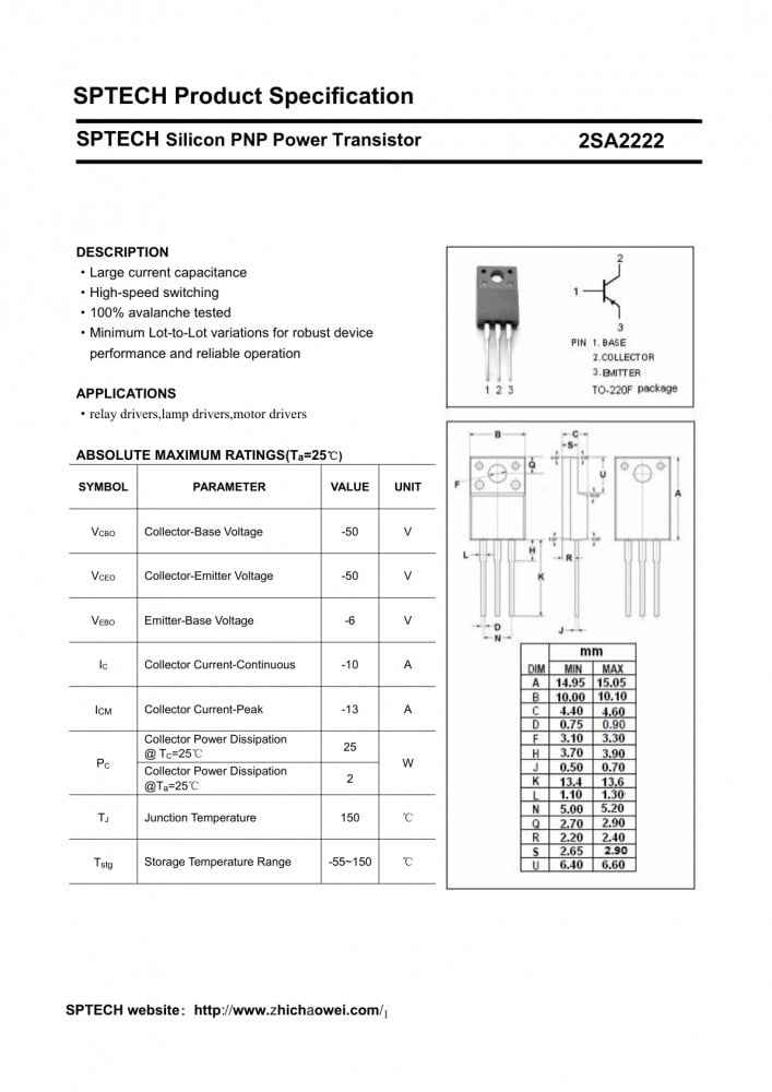 SPTECH 2SA2222 datasheet page 1
