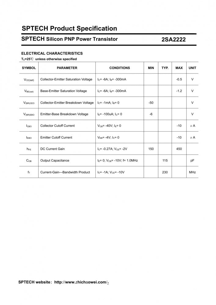 SPTECH 2SA2222 datasheet page 2