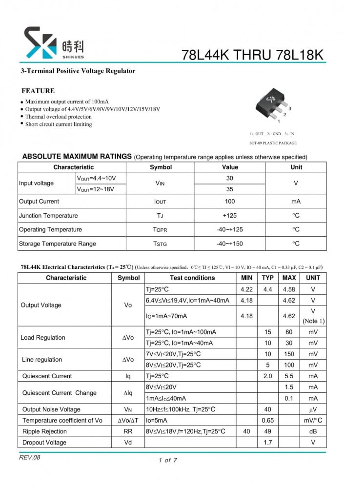78L18K datasheet page 1