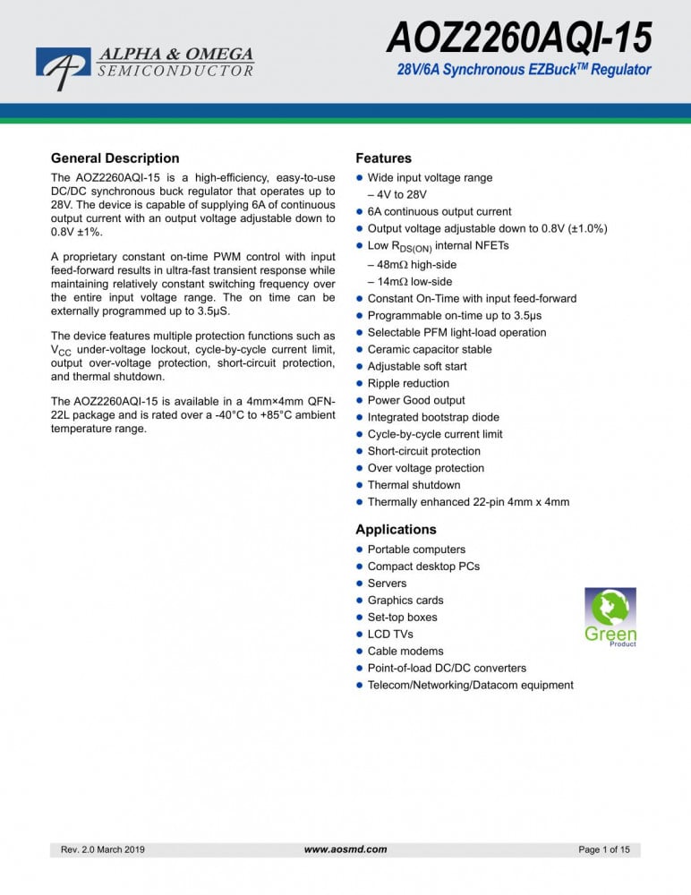 AOZ2260AQI-15 datasheet page 1