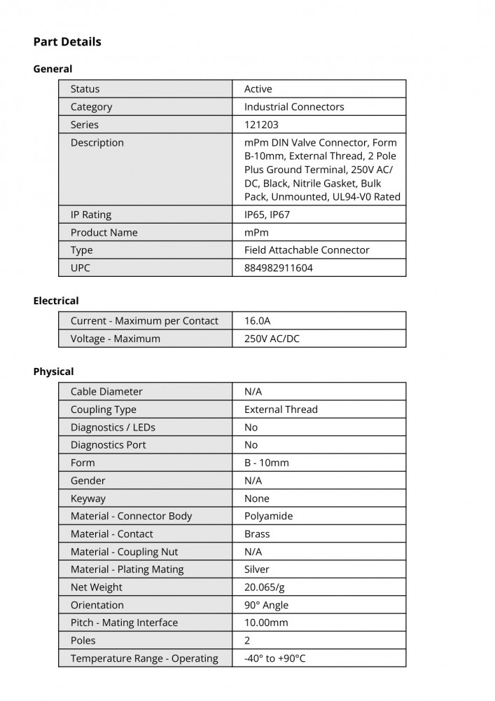MOLEX C92 DIN valve connector packaging specification page 2