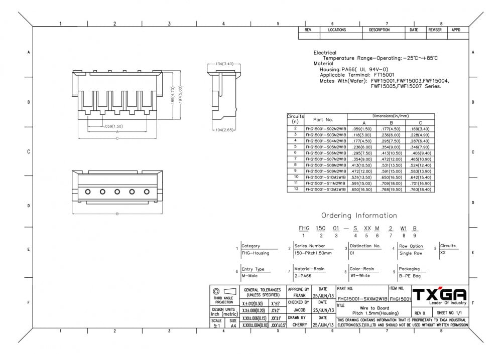 TXGA FHG15001-S02M2W1B technical drawing preview