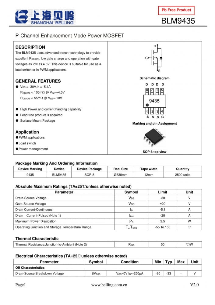 BLM9435 datasheet page 1