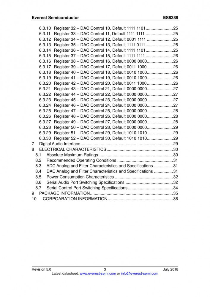 ES8388 datasheet page 3