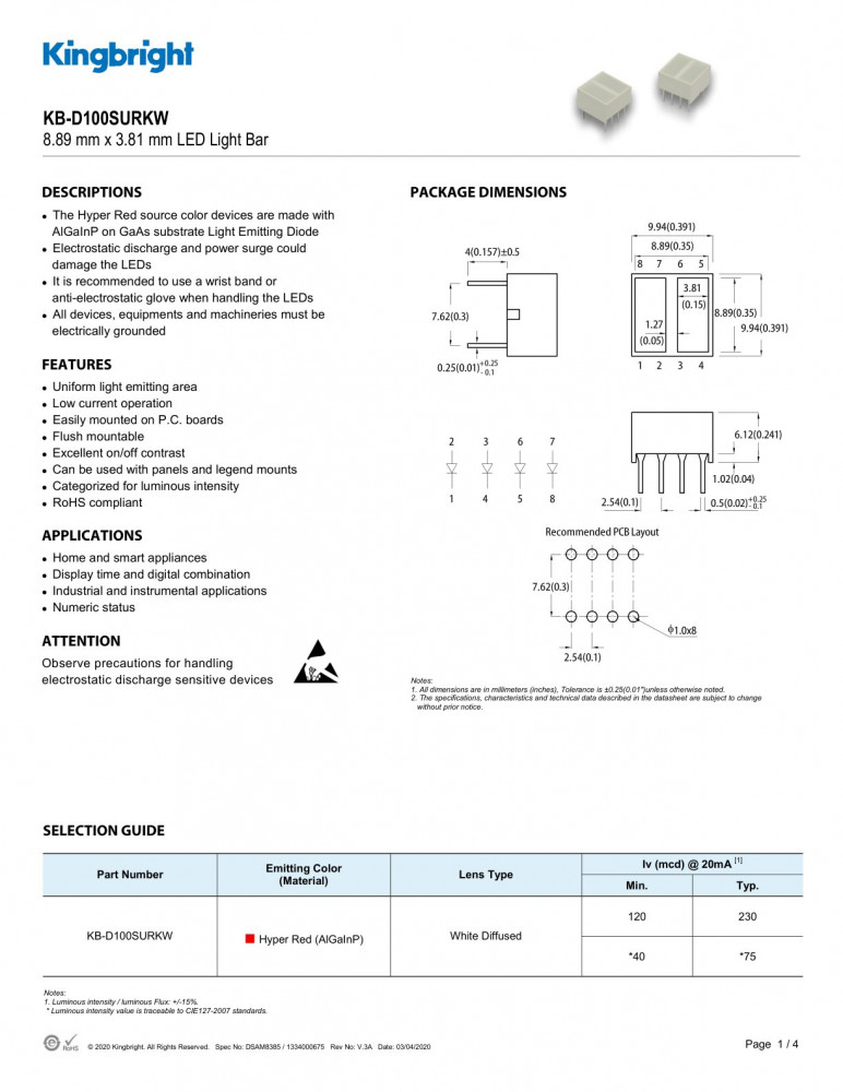 KB-D100SURKW datasheet page 1
