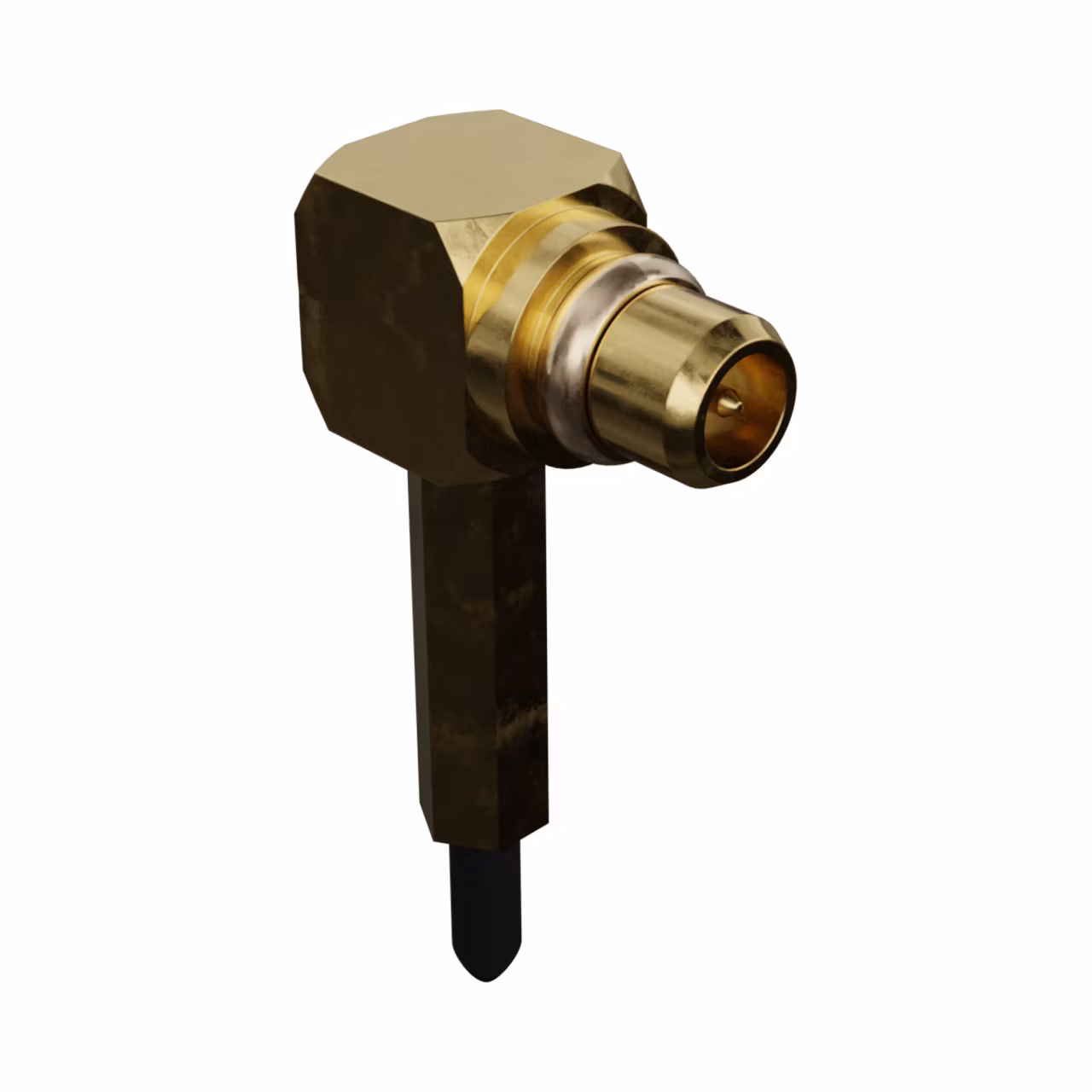 MMCX Plug, Right-Angle, Crimp, 1.13mm Cable, Brass Body, Gold (Au) Plated, One Piece Per Bag, 50 Ohms for sale