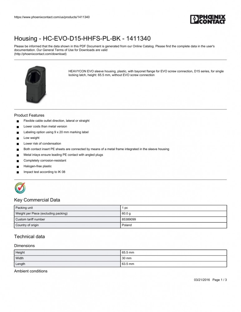 Phoenix Contact 1411340 product document page 1