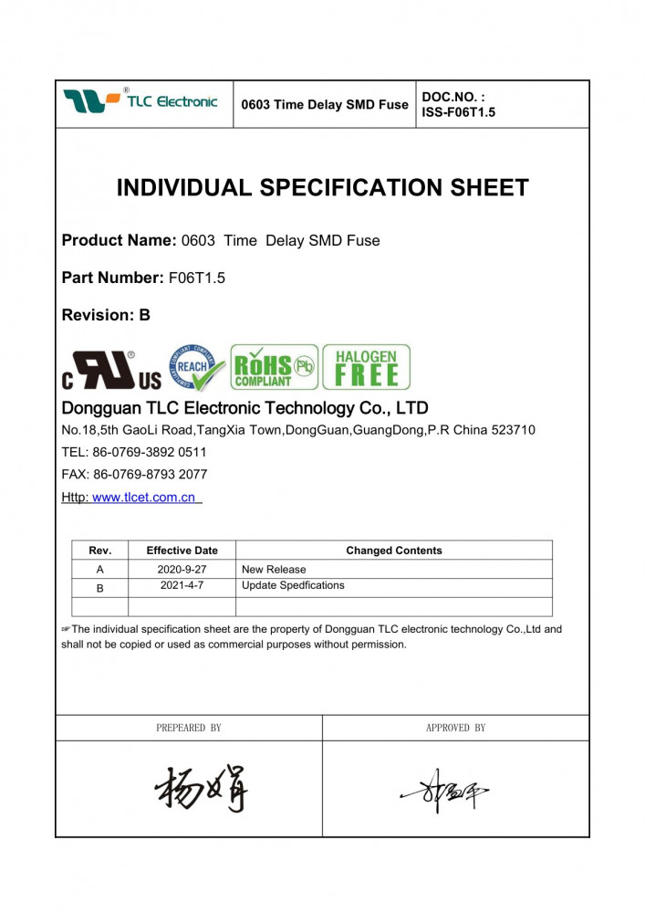 F06T1.5 specification sheet page 1