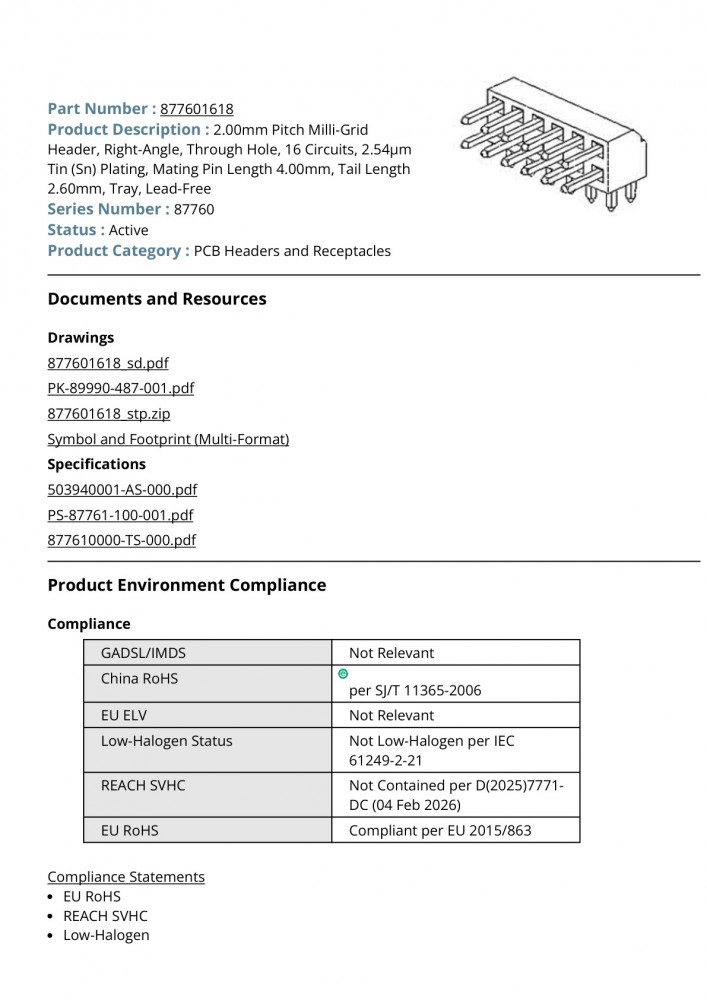 MOLEX 877601618 technical document preview, page 1