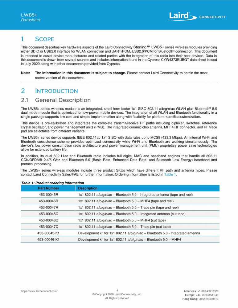 Laird LWB5+ datasheet page 4