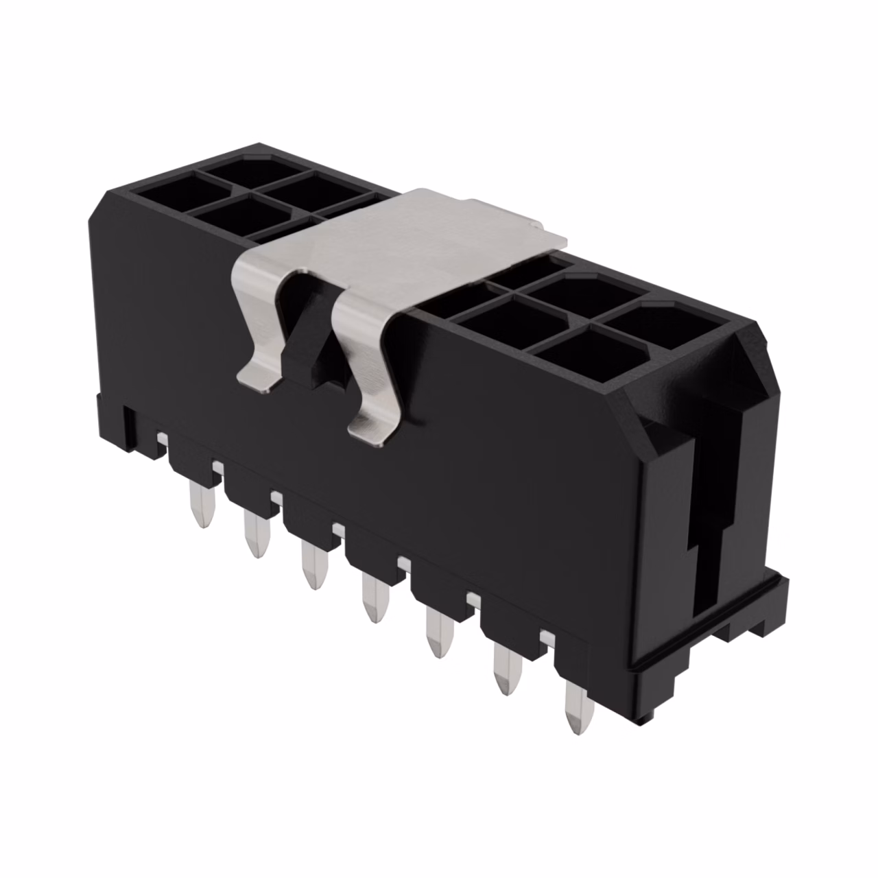 Micro-Fit 3.0 Vertical Header, 3.00mm Pitch, Dual Row, 14 Circuits, Straight Tail, with PCB Polarizing Peg, 0.76µm Gold, Glow-Wire Capable, Black, Tape and Reel, with Pick and Place Cap for sale