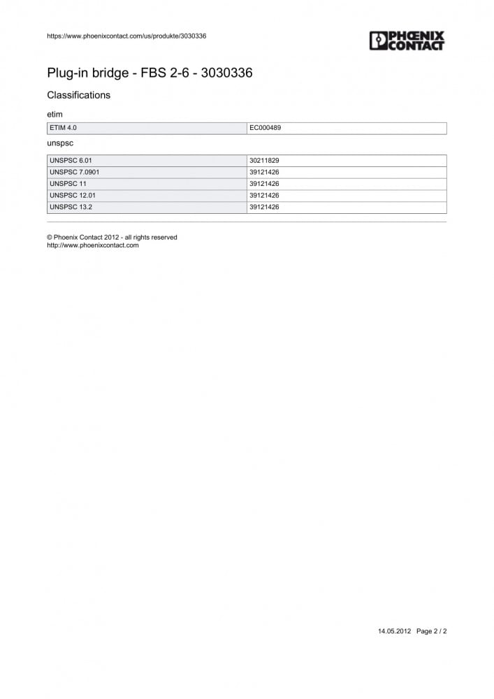 Phoenix Contact 3030336 FBS 2-6 technical document page 2