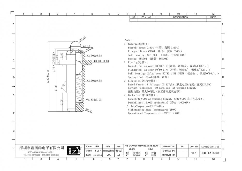 YZP0232-35075-01 product specification page 3