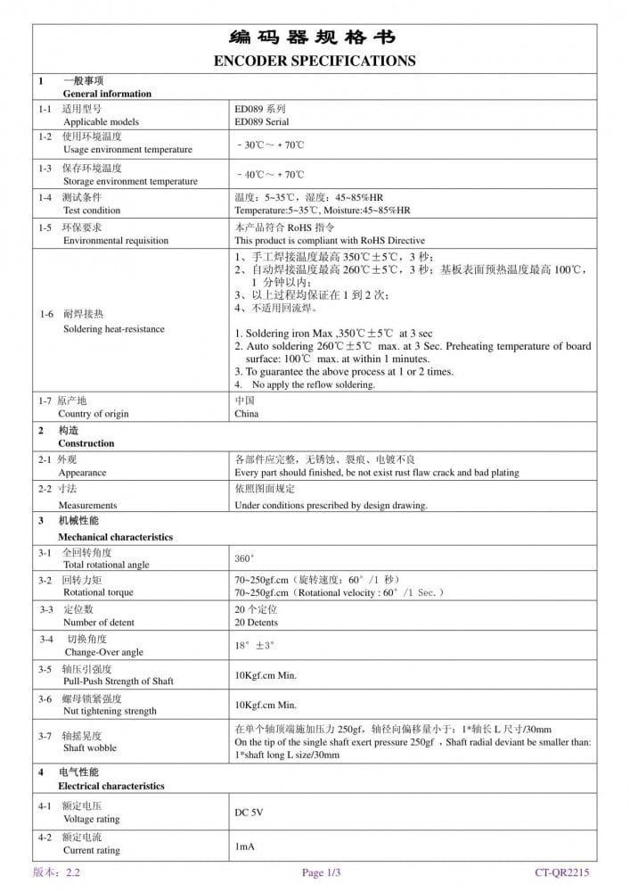 CTR ED089 encoder specification page 1