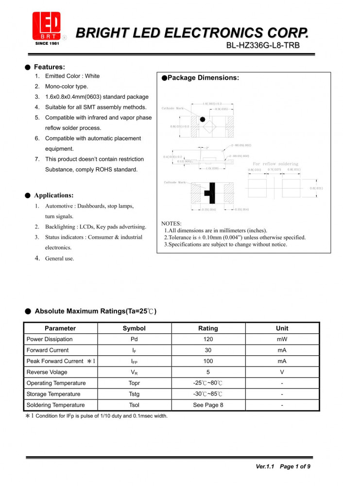 BL-HZ336G-L8-TRB datasheet page 1