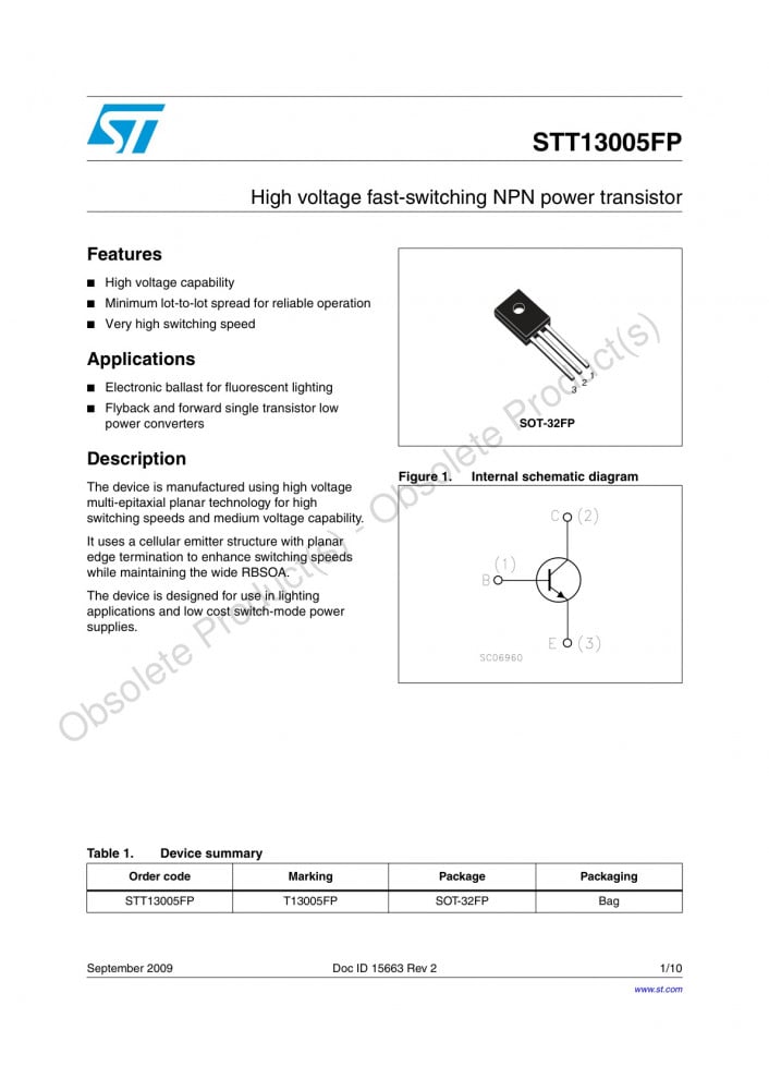 STT13005FP datasheet page 1