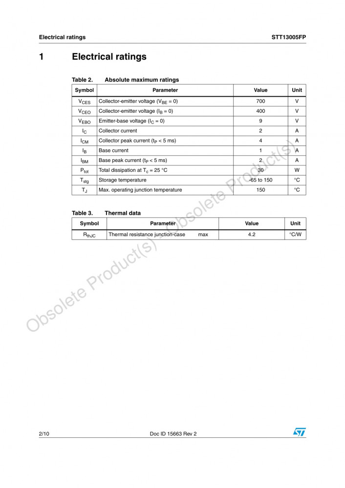 STT13005FP datasheet page 2