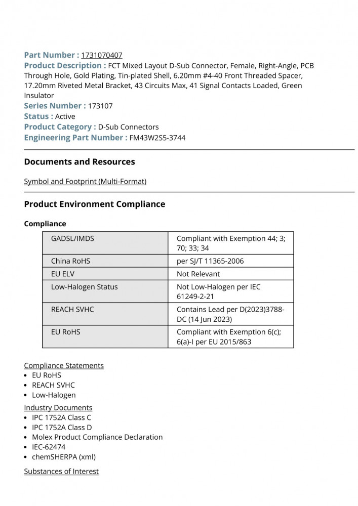 MOLEX 1731070407 technical document page 1