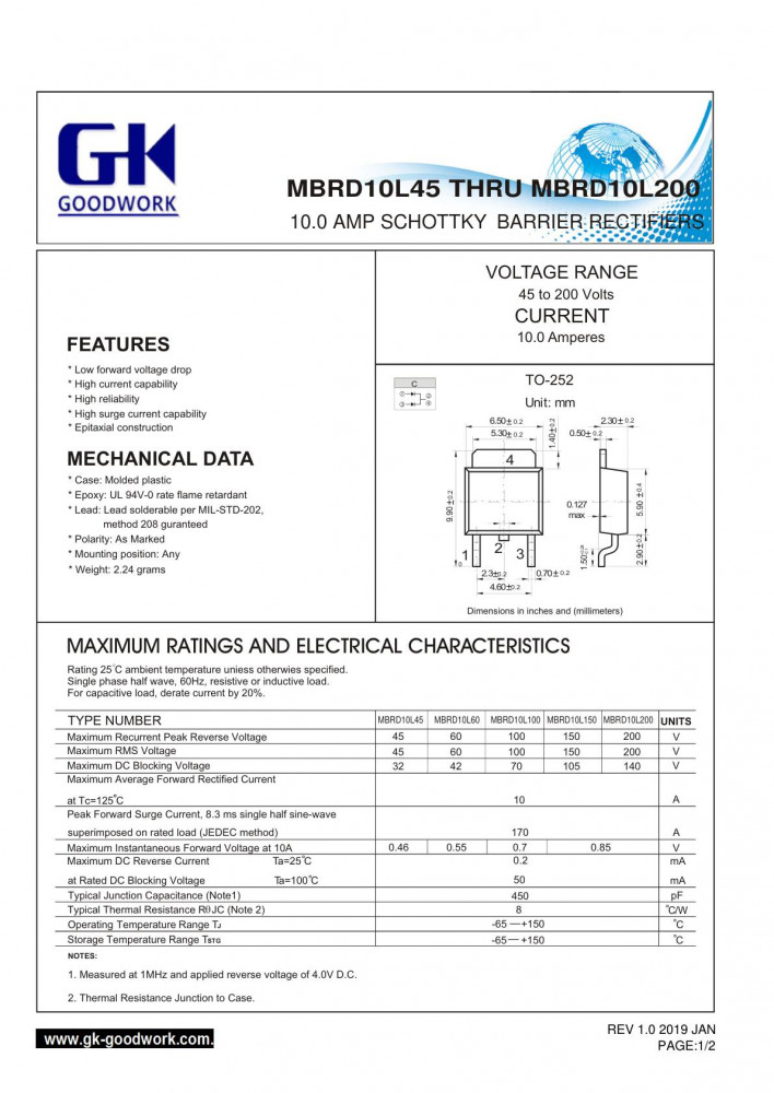 GOODWORK MBRD10L100 datasheet page one