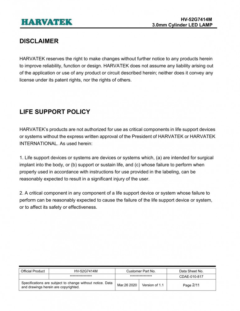 HV-52G7414M datasheet page 2