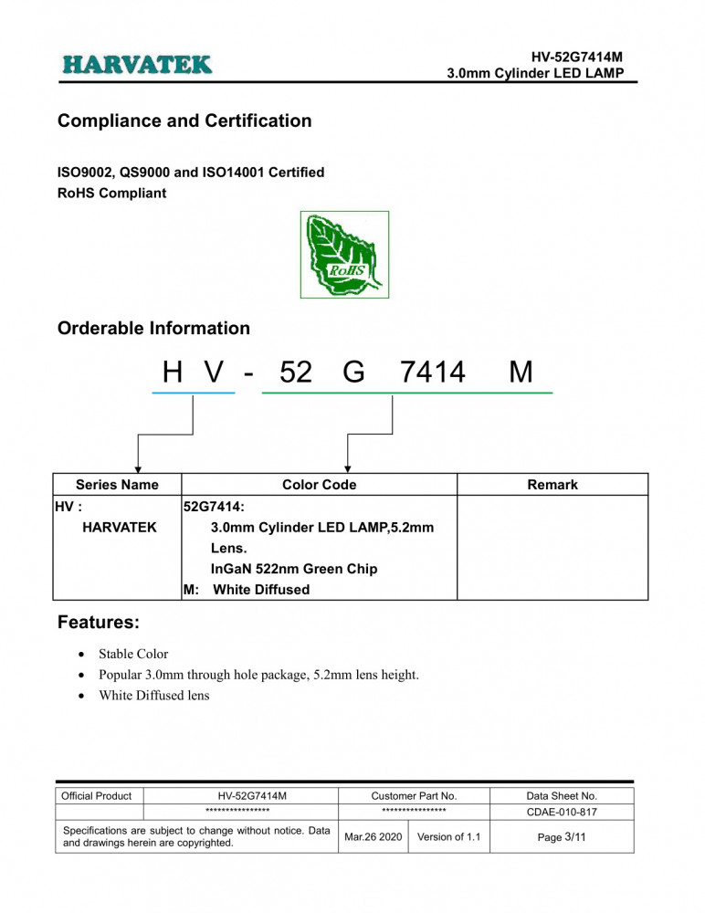 HV-52G7414M datasheet page 3