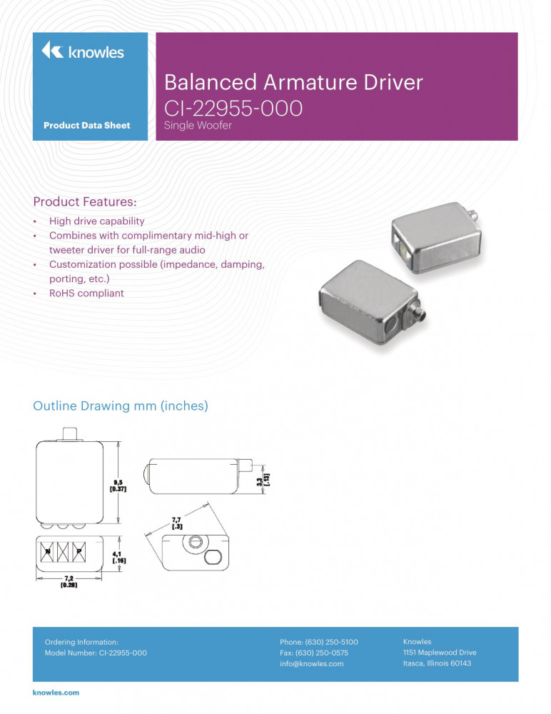 Knowles CI-28417-A42 product data sheet page 1