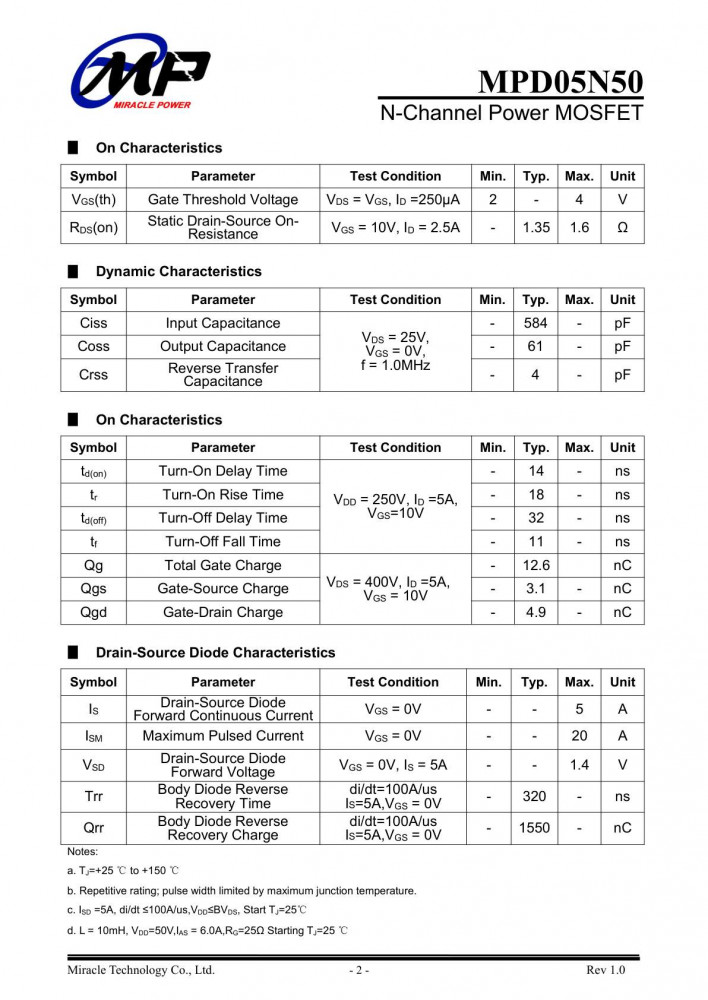MPD05N50A datasheet page 2