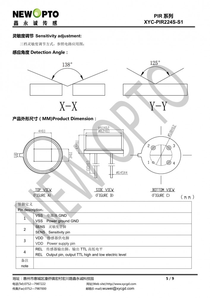 XYC-PIR224S-S1 datasheet page 5