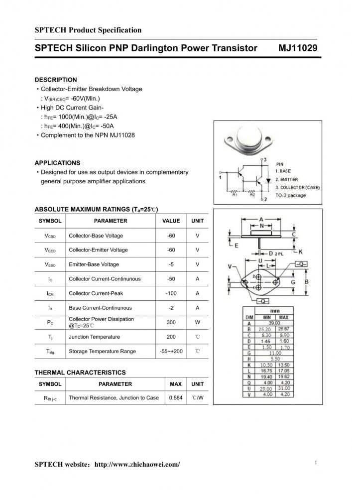 MJ11029 datasheet page 1