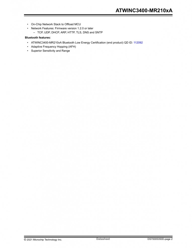 ATWINC3400 datasheet preview, page 2