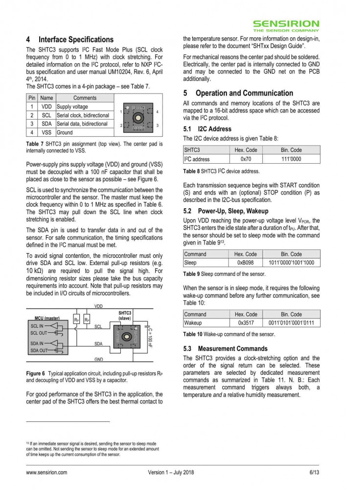 SHTC3 datasheet page 6