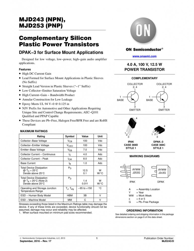 MJD243 datasheet page 1