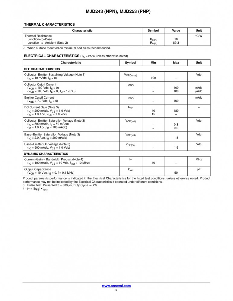 MJD243 datasheet page 2