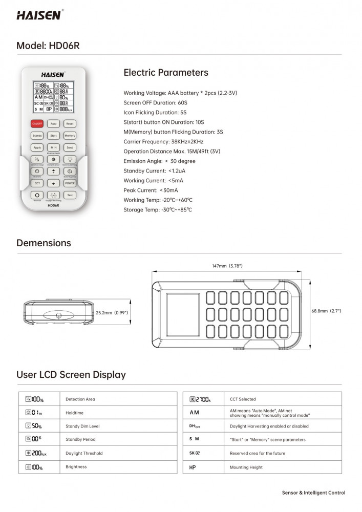 Technical document page 1 for the HD06R remote controller