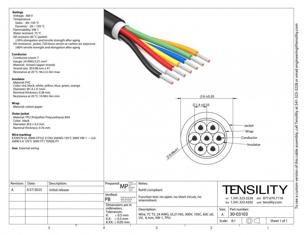Tensility International 30-03103 cable specification drawing