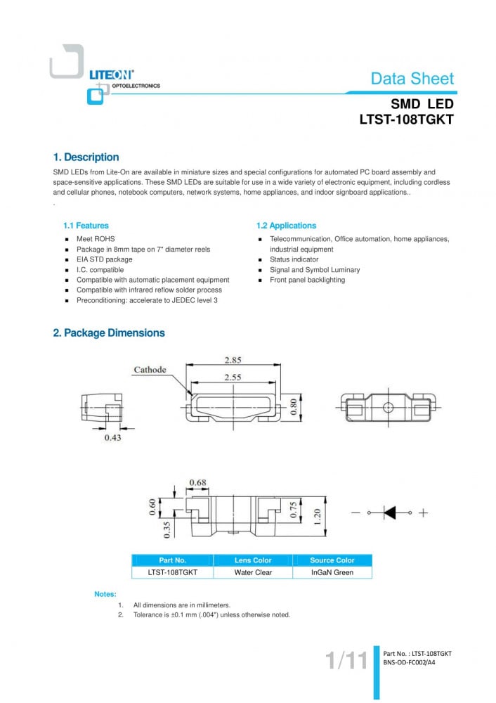 LTST-108TGKT datasheet page 2