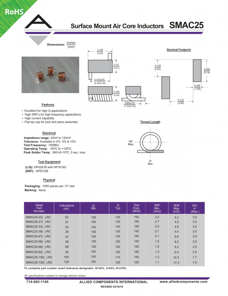 SMAC25 series technical datasheet page