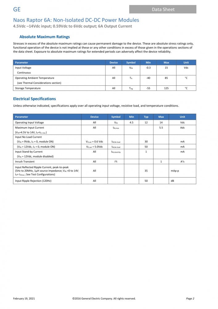 NSR006A0X4Z datasheet page 2