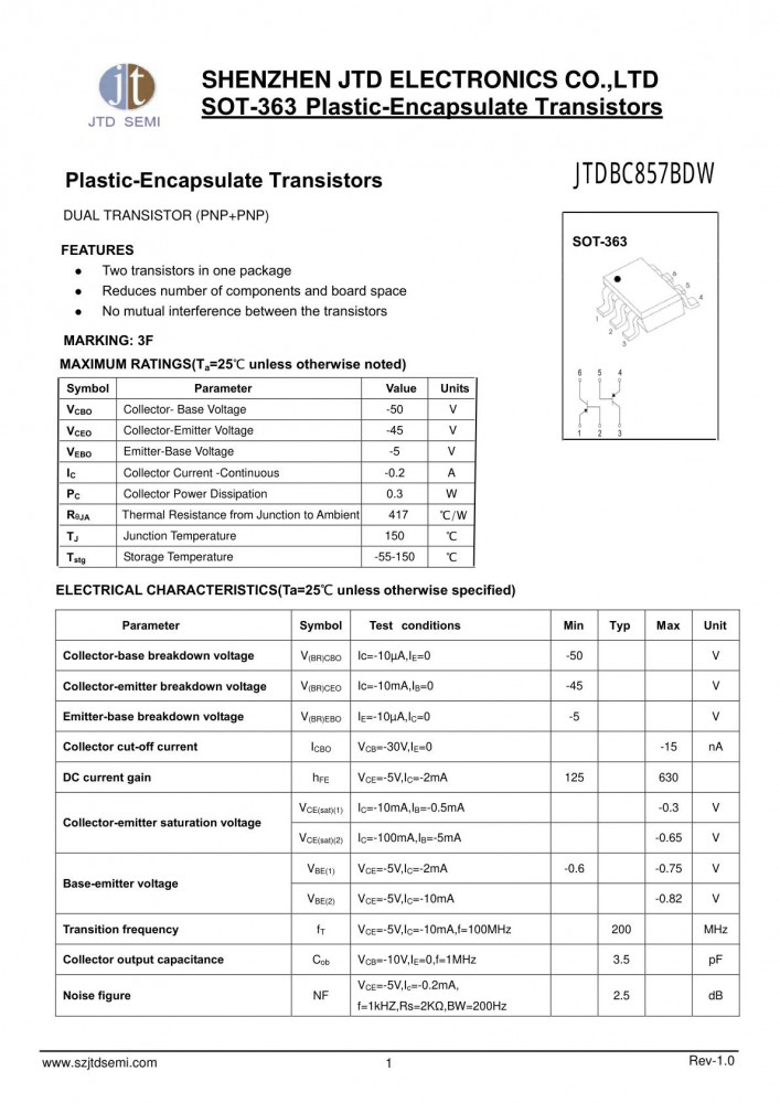 JTDBC857BDW datasheet page 1