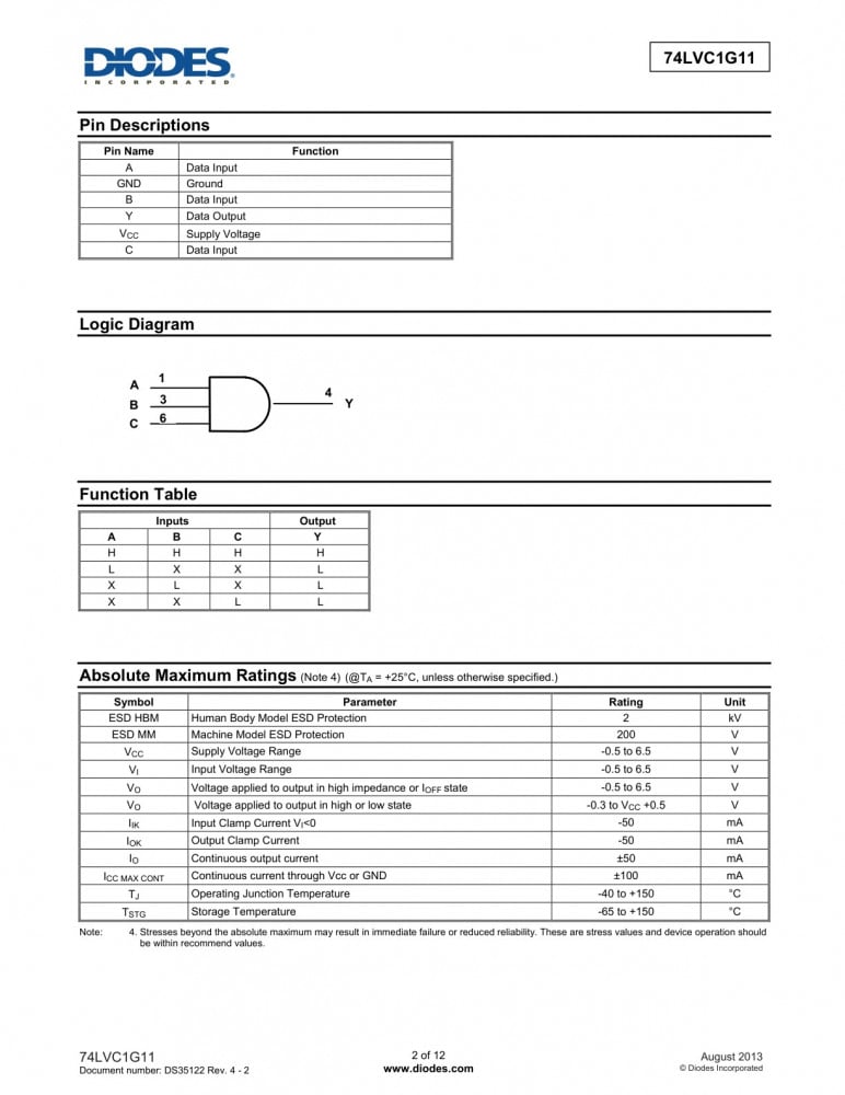 74LVC1G11W6-7 datasheet page 2