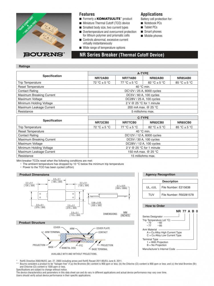BOURNS NR72AB0 datasheet page 1