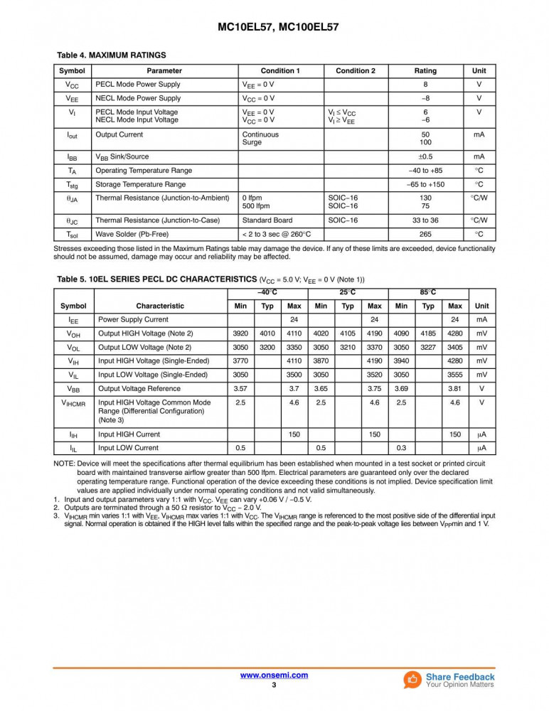 MC10EL57 datasheet preview, page 3