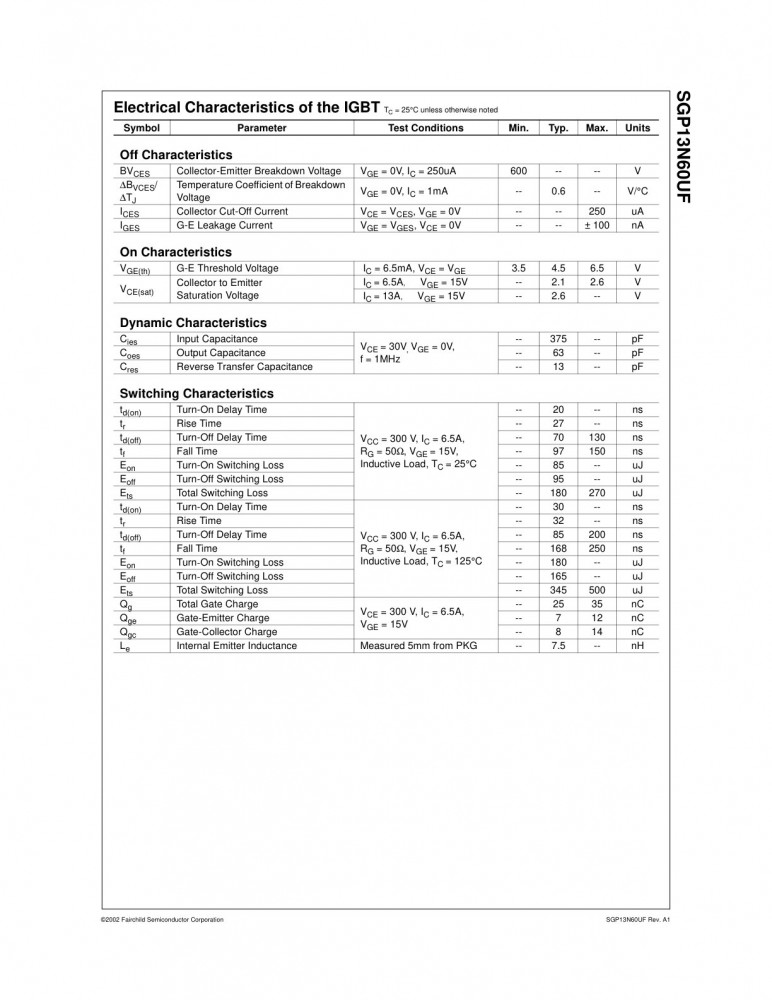 SGP13N60UFTU datasheet page 2