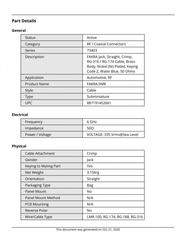 Technical document page 2 for Molex 734036290