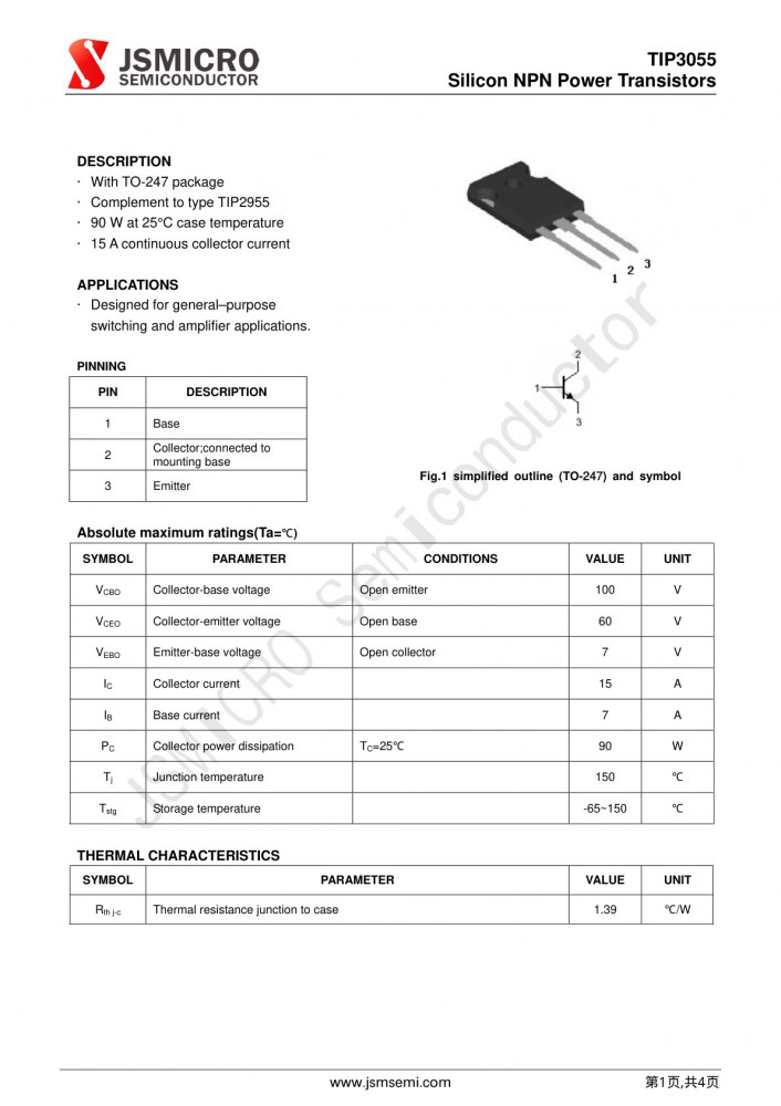 TIP3055 datasheet page 1