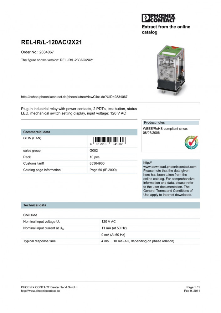 Phoenix Contact 2834067 technical document page 1