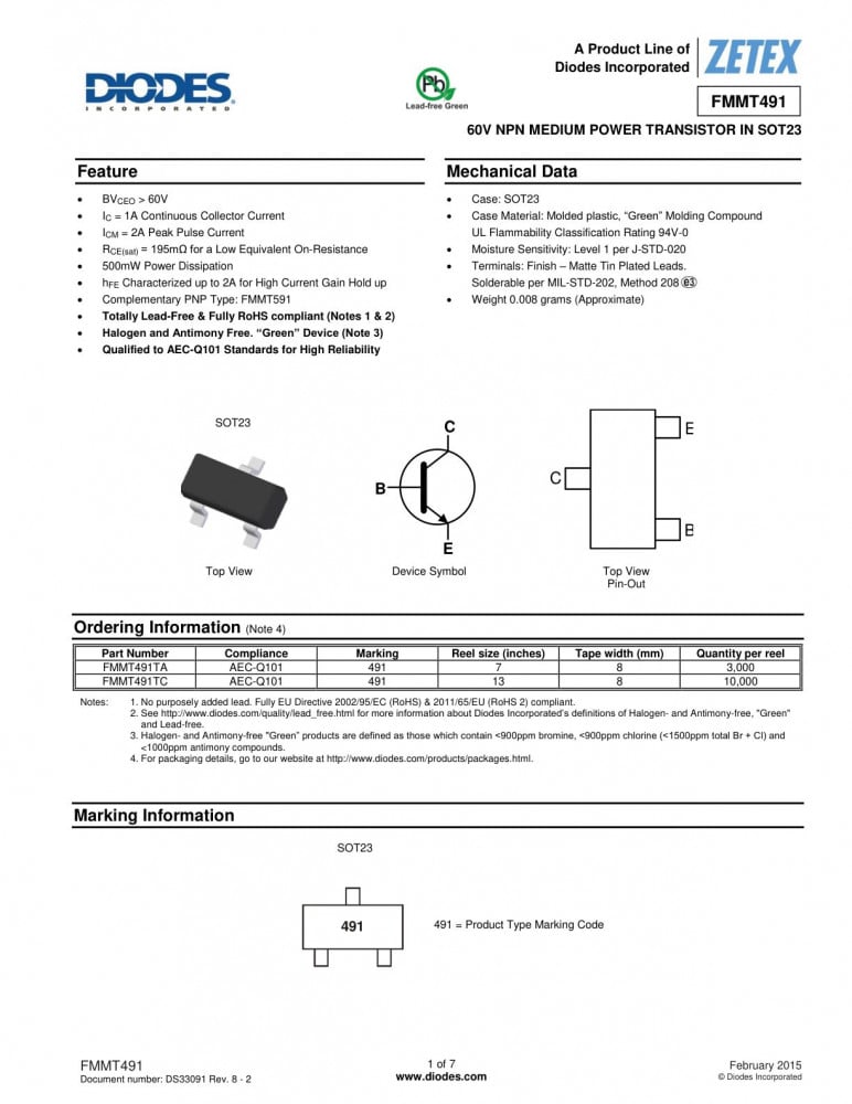 FMMT491TA datasheet page 1