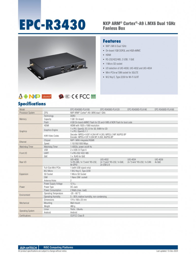 EPC-R3430 product document, page 1