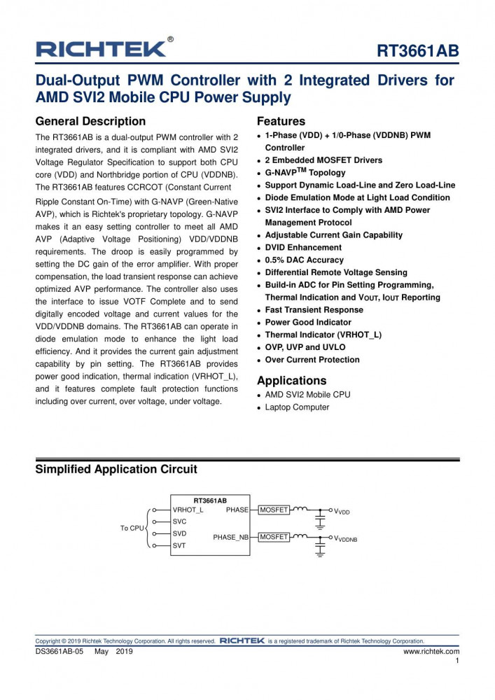 RT3661ABGQW datasheet page 1