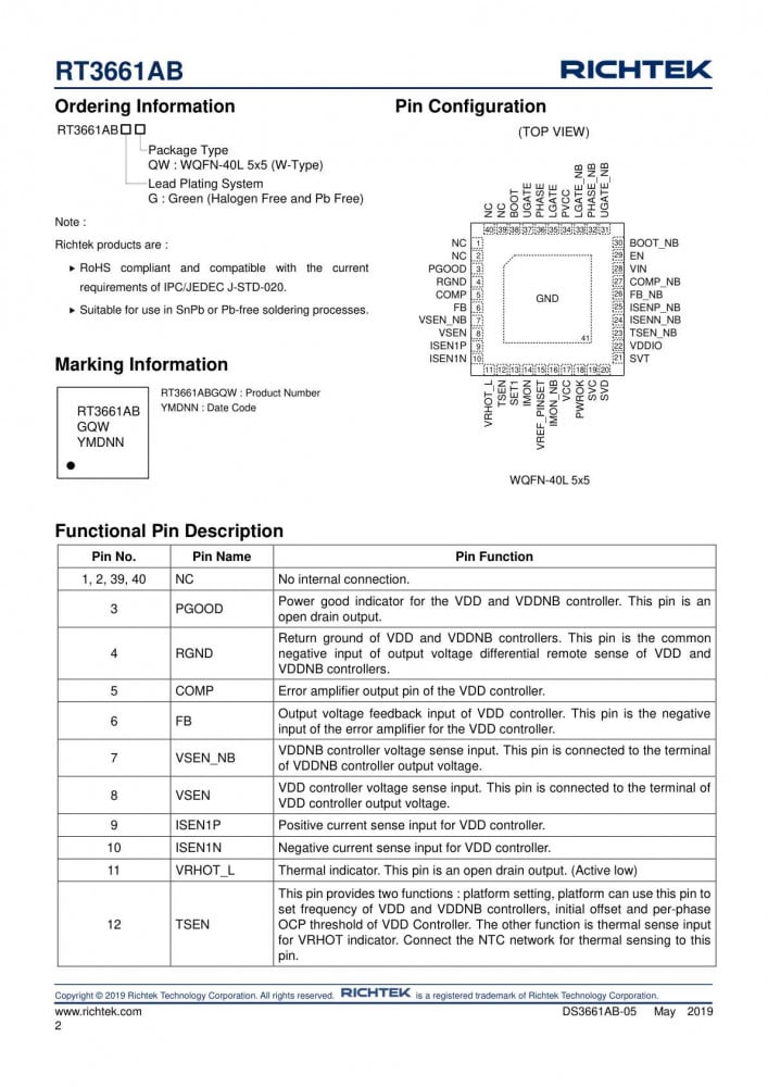 RT3661ABGQW datasheet page 2